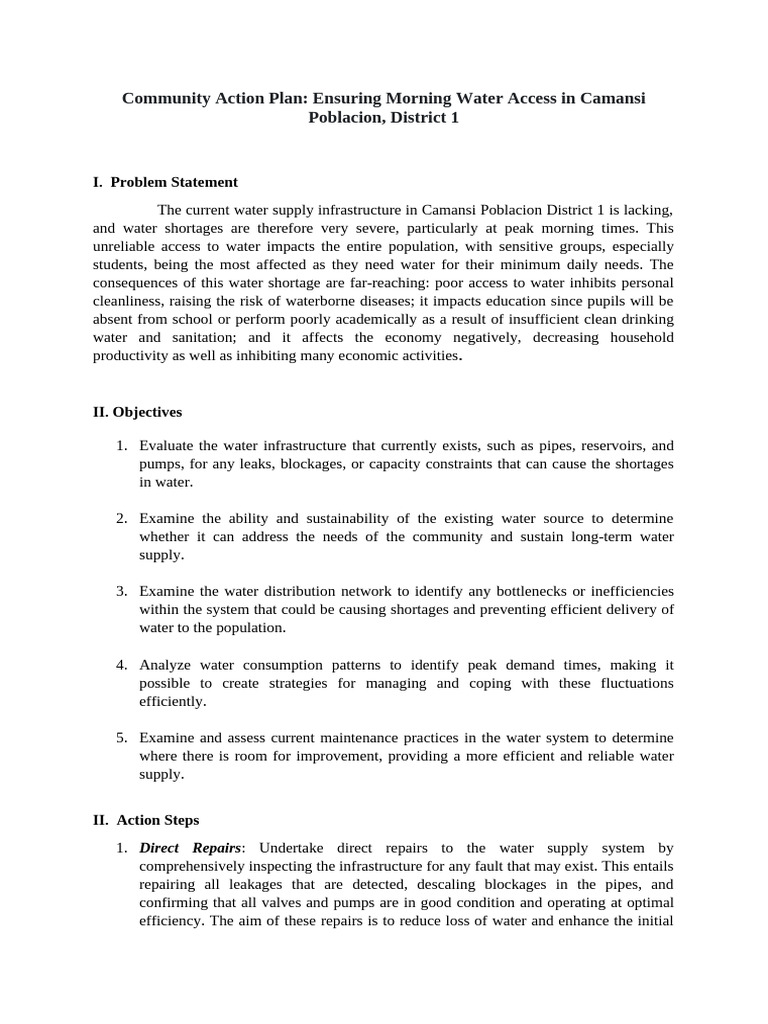 Community Action Plan NO WATER ACCESS | PDF | Water Supply Network | Water