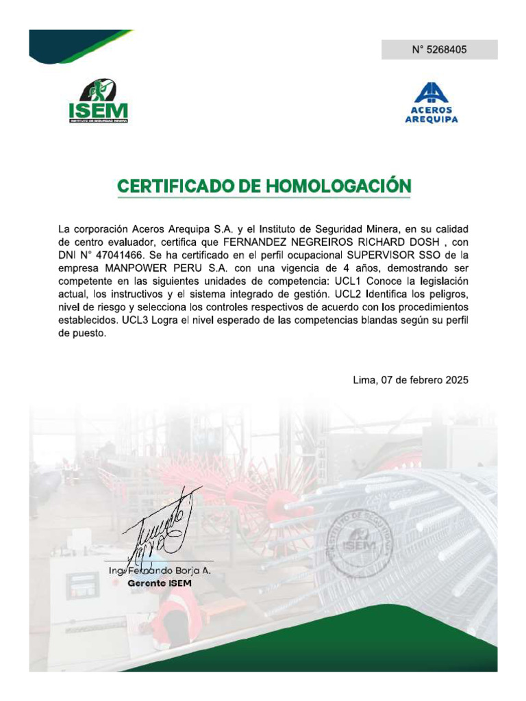 Certificado ISEM Richard Fernandez | PDF