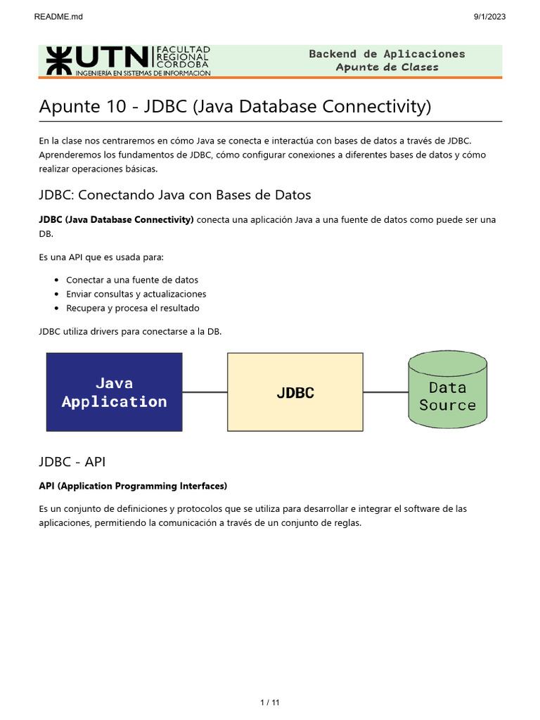 Apunte 10 - JDBC (Java Database Connectivity) | PDF | Java (lenguaje de programación) | Bases de ...