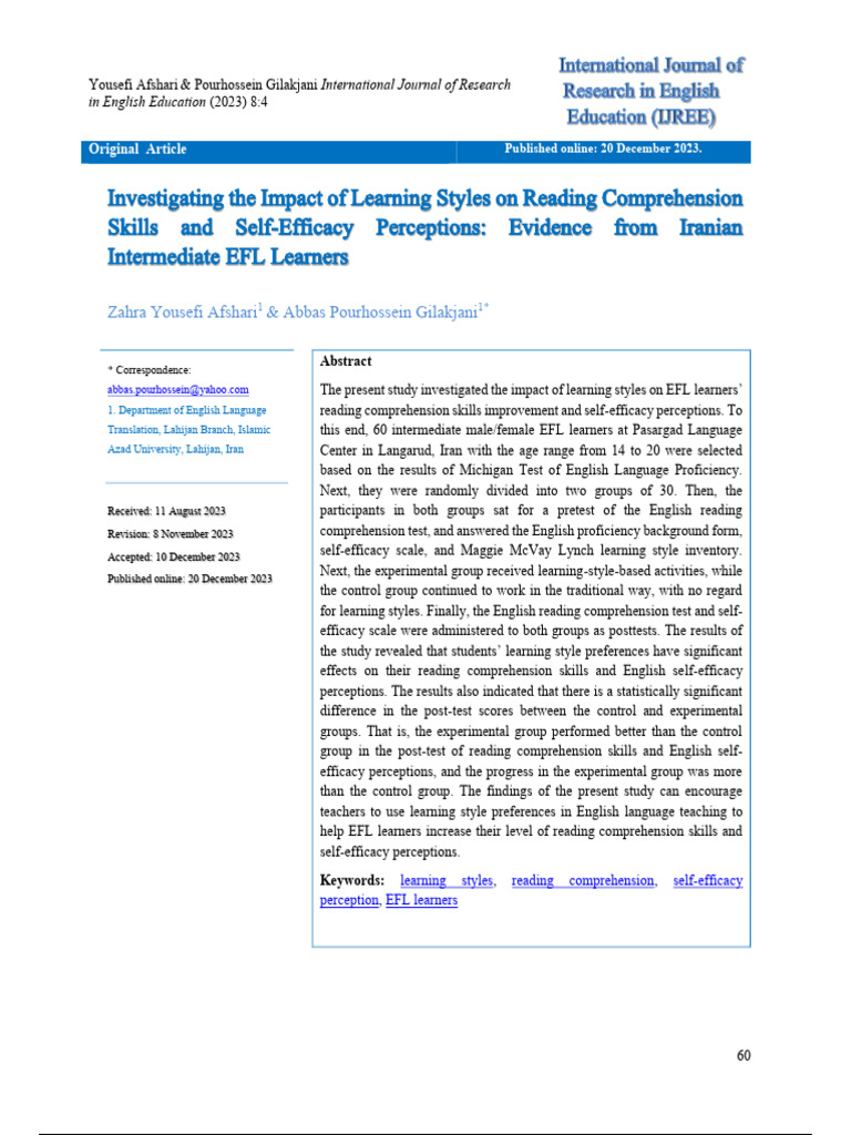 Ijree v8n4p61 en | PDF | Learning Styles | Reading Comprehension