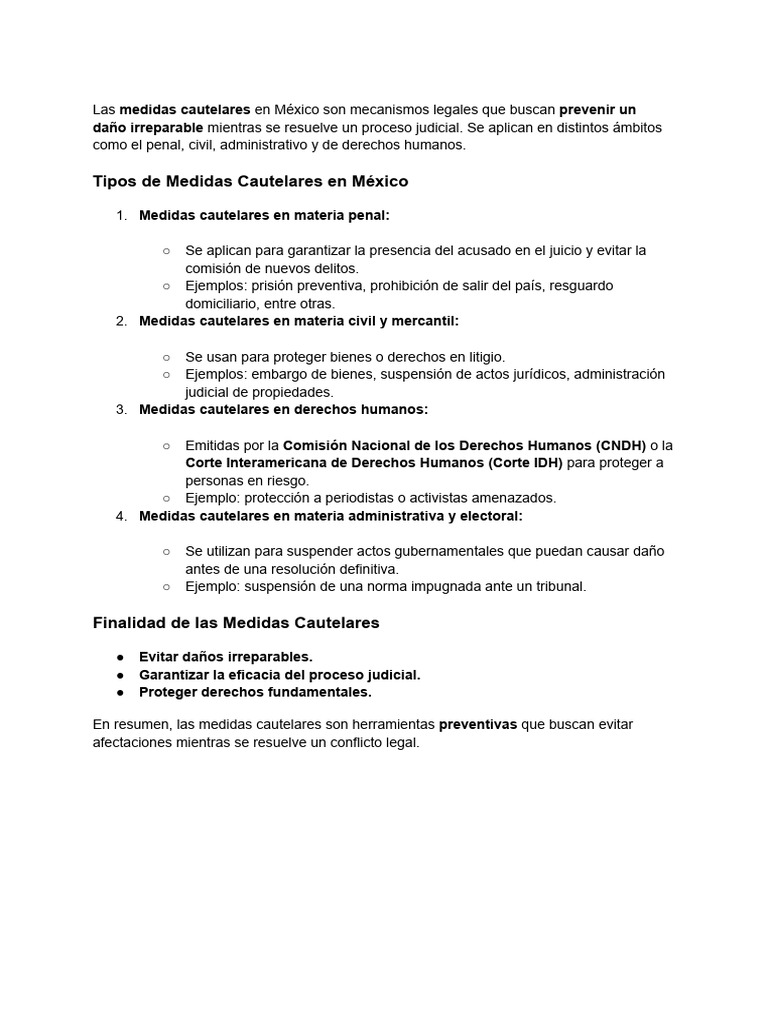 Medidas Cautelares en México: Tipos y Finalidad | PDF