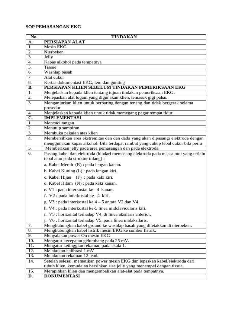 Sop Pemasangan Ekg | PDF