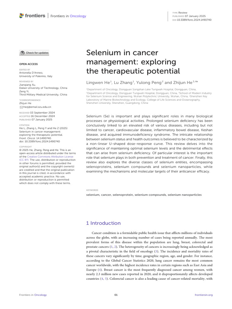 Selenium in Cancer | PDF | Reactive Oxygen Species | Cancer