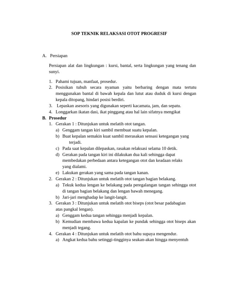 SOP TEKNIK RELAKSASI OTOT PROGRESIF | PDF