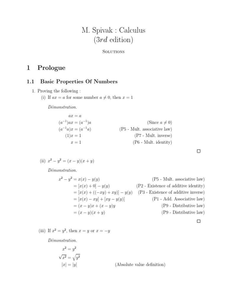 Spivak - Calculus Exercices | PDF | Mathematics
