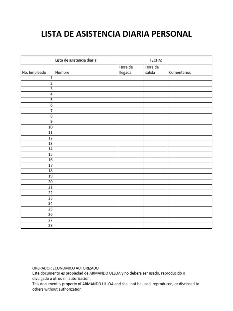 Lista de Asistencia del Personal | PDF