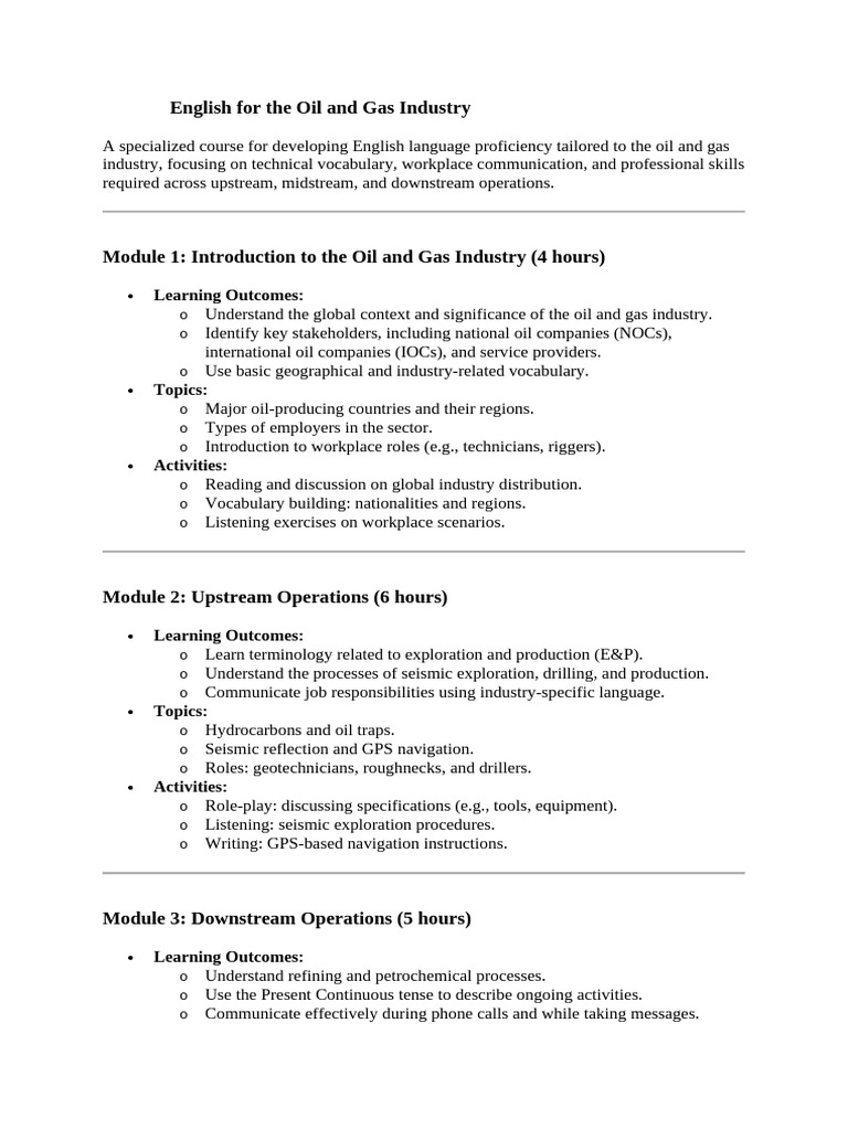English Course for Oil and Gas Industry | PDF | Petroleum Industry ...