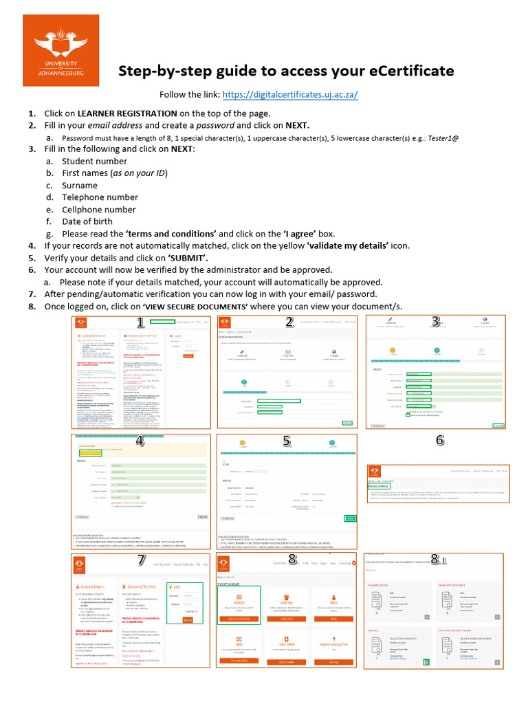 UJ Certification - Step-By-Step Guide To Access Ecertificate | PDF