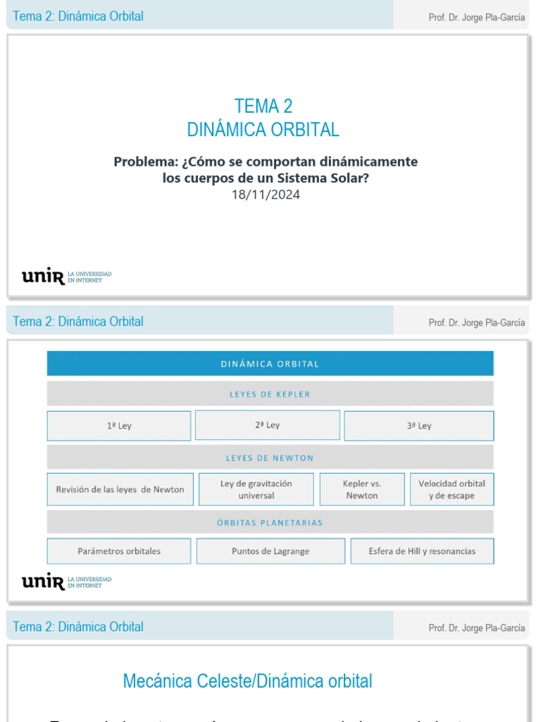 Presentacion CLASE3 Tema2 Dinamica Orbital | PDF | Orbita | Fuerza