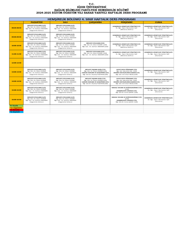 I.ü_sbF_Hemşirelik_2024-2025 Bahar Dönemi Ders Programı.12.02.2025 (2) | PDF