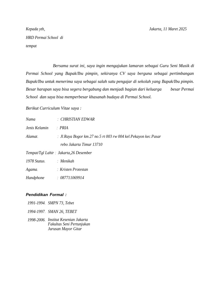 CV Permai School | PDF