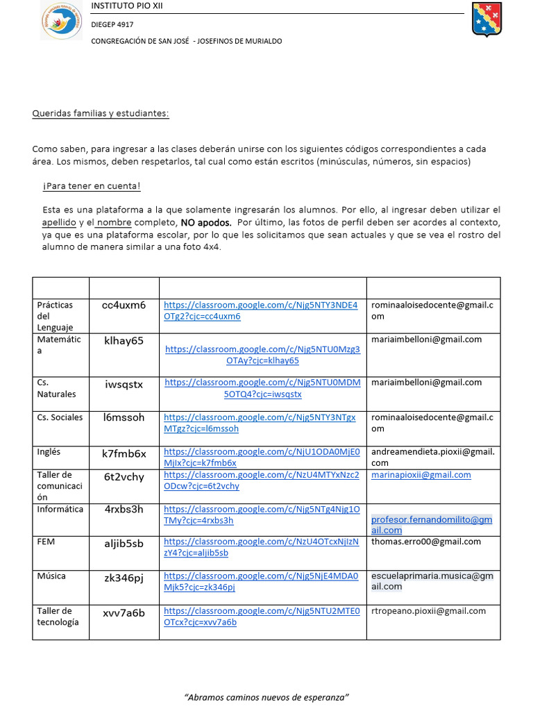 Codigos Classroom 4to C 2025 | PDF