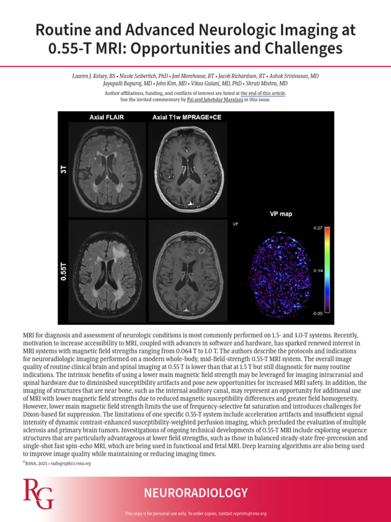 Mishra Et Al 2025 Routine and Advanced Neurologic Imaging at 0 55 T Mri Opportunities and ...