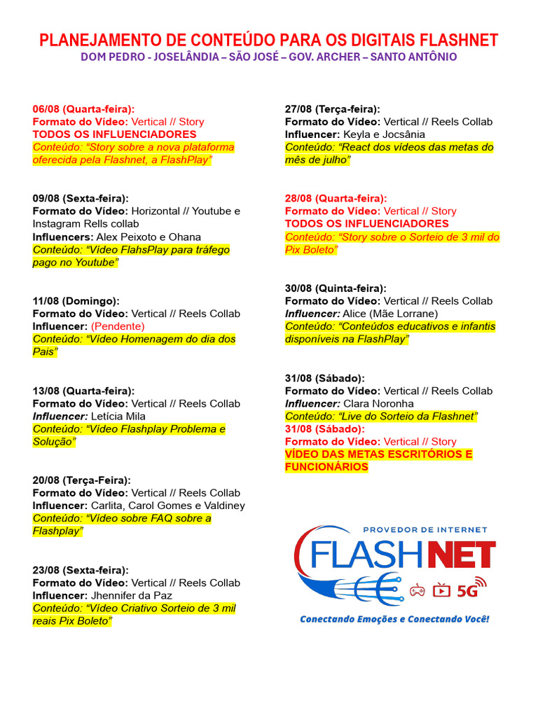 planejamento flashnet agosto | PDF