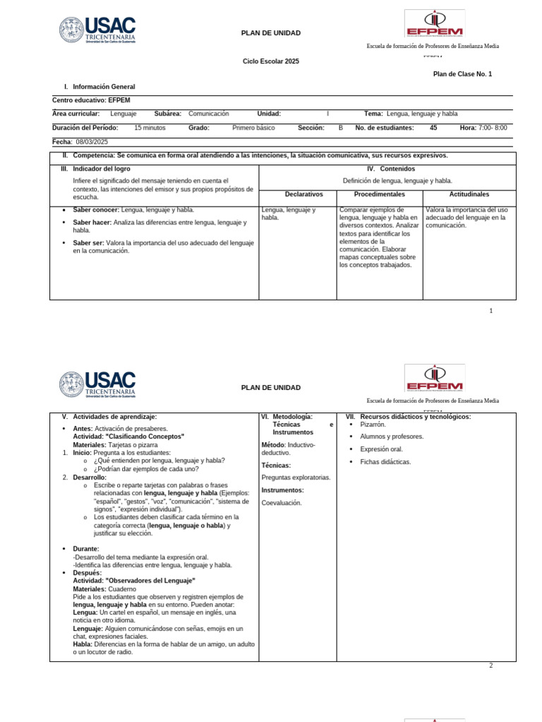 Iii-Formato-Plan de Clase - 2025-2 | PDF | Comunicación | Enseñando