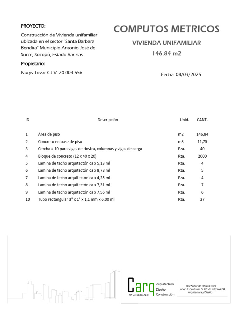 Computos Metricos Nurys | PDF