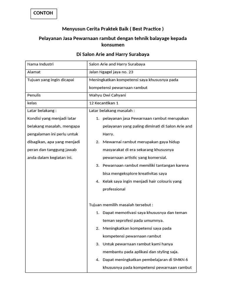Contoh Best Practice PKL | PDF