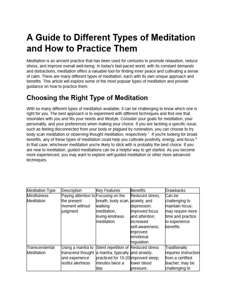 Types and Benefits of Meditation | PDF | Meditation | Mindfulness