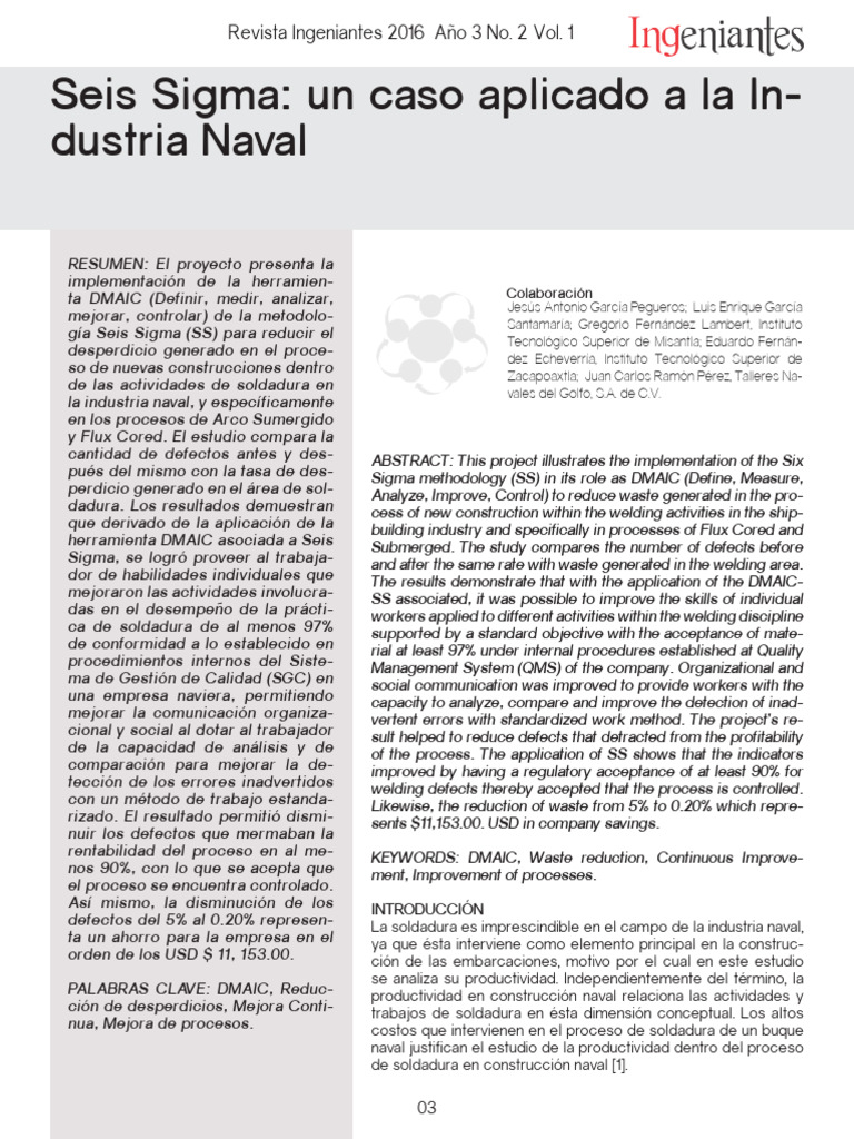 Seis Sigma. Un Caso Aplicado A La Industria Naval. | PDF | Soldadura ...