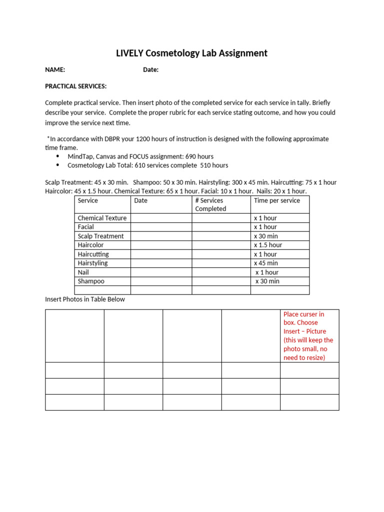 Cosmetology Lab Practical Assignment | PDF