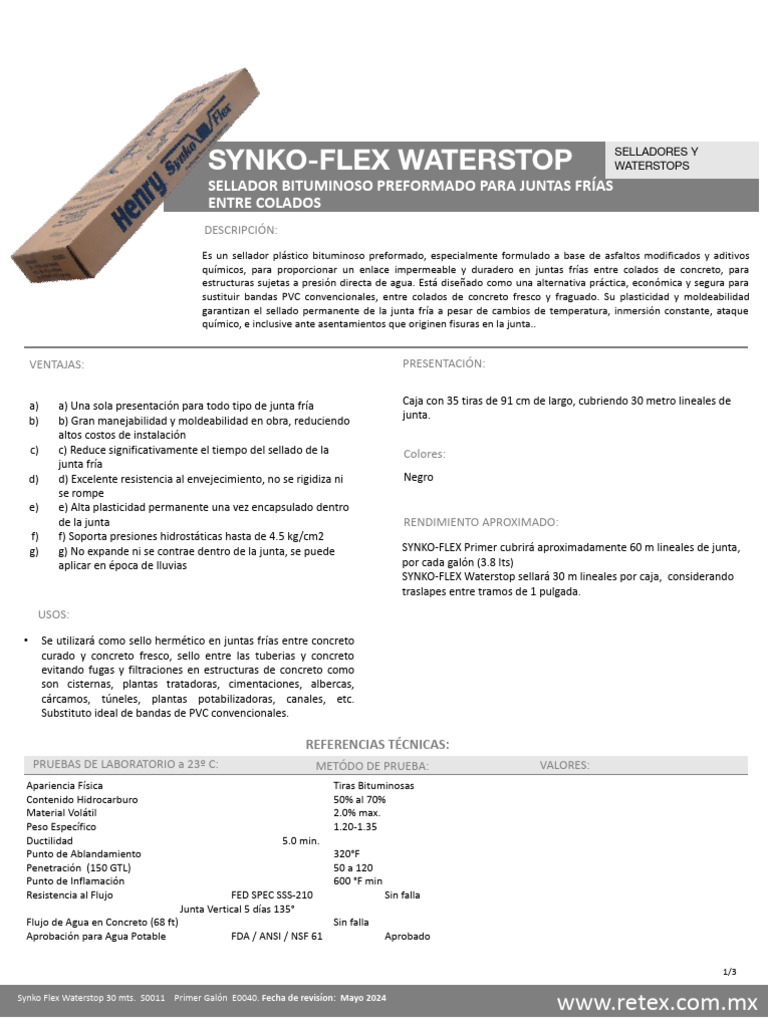Synko-Flex Waterstop | PDF | Hormigón | Agua