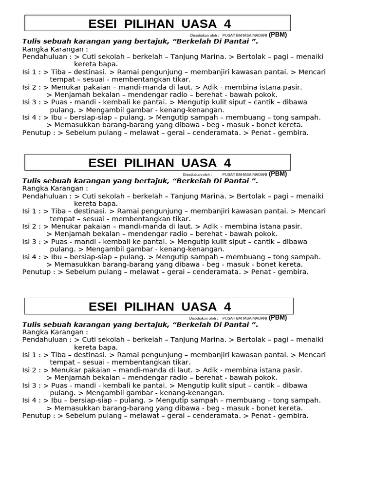 ESEI PILIHAN UASA 4 (UPDATED) - Berkelah Di Pantai | PDF