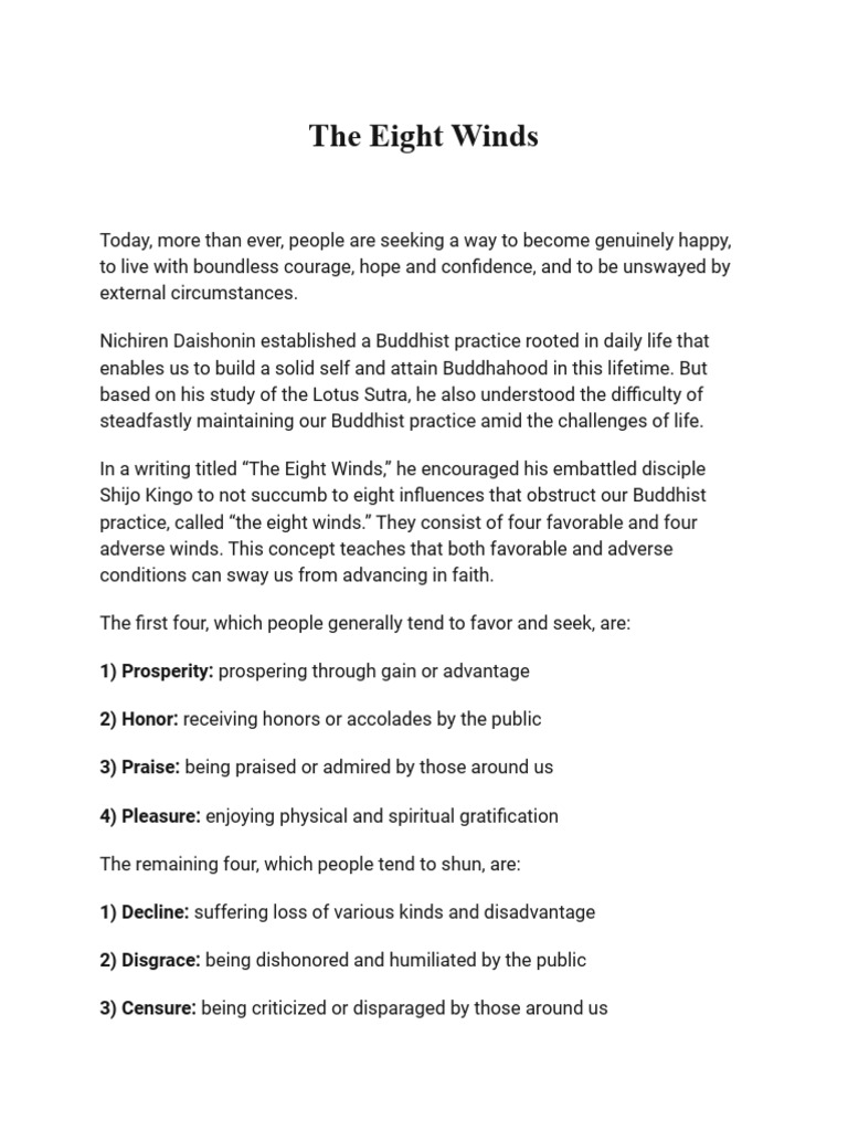 Understanding the Eight Winds in Buddhism | PDF | Nichiren | Mahayana