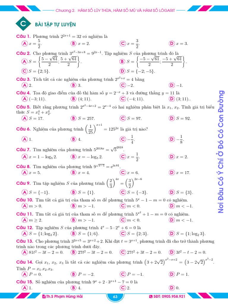 Chuyen de Ham So Luy Thua Ham So Mu Va Ham So Logarit Pham Hung Hai Trang 4 | PDF