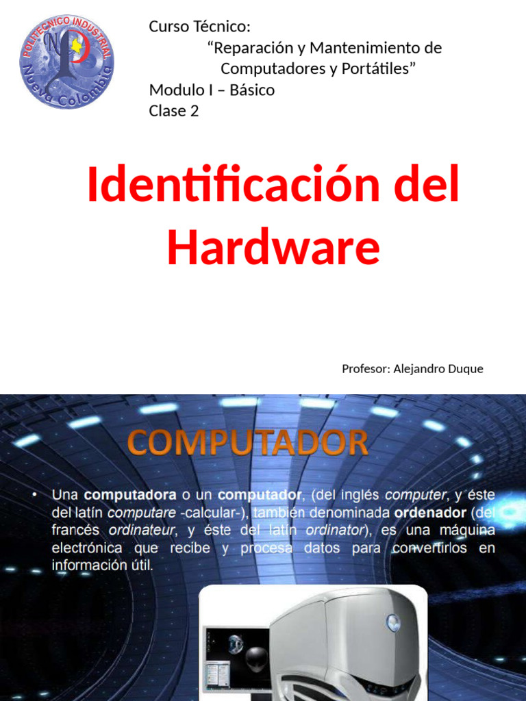 presentacion identificacion del hardware | PDF | Memoria de acceso aleatorio | Almacenamiento de ...