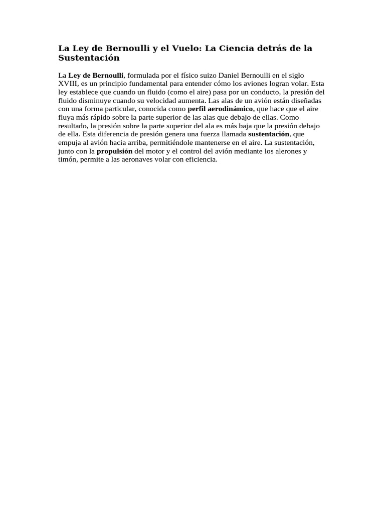 La Ley de Bernoulli y El Vuelo | PDF