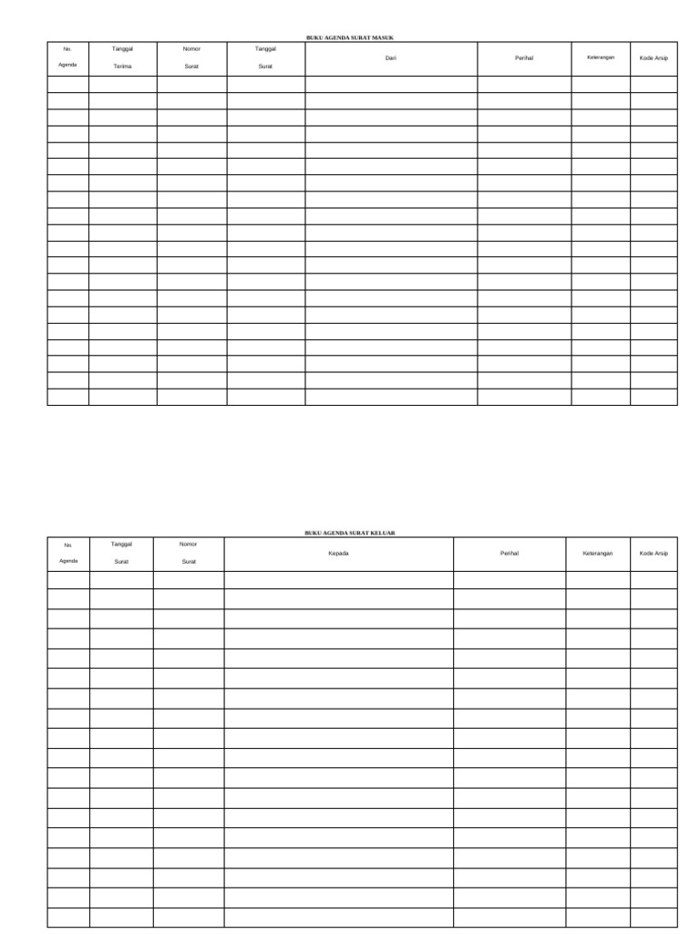 Format Buku Agenda Surat Masuk 2024 | PDF