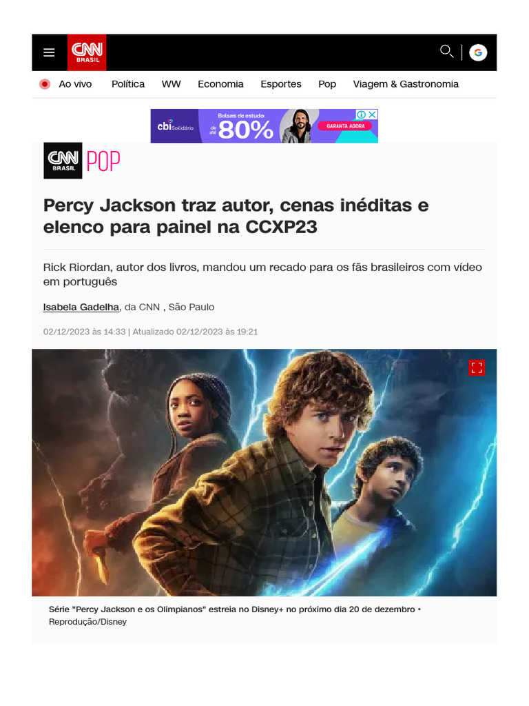 Percy Jackson traz autor, cenas inéditas e elenco para painel na CCXP23 ...