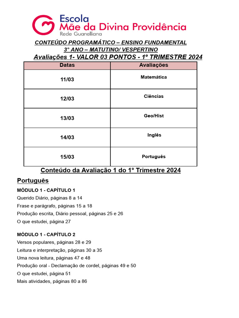CONTEUDO PROGRAMATICO 3 Ano - 2024docx | PDF