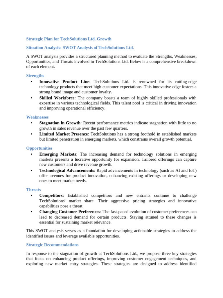 Strategic Plan For TechSolutions Ltd. Growth | PDF | Customer Relationship Management ...