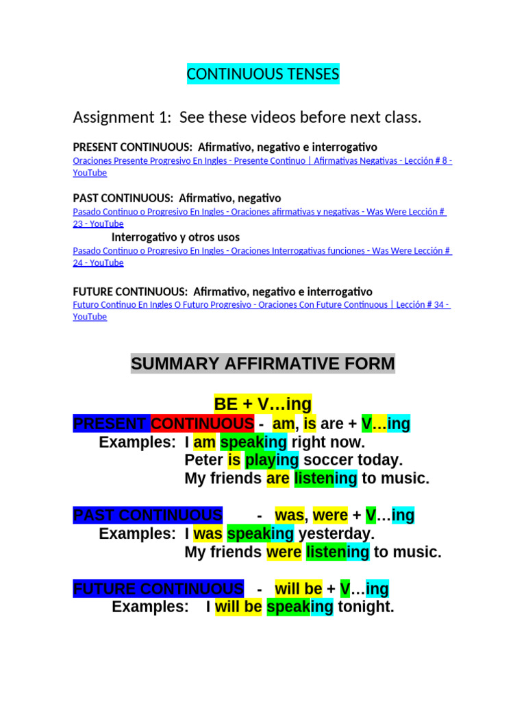 Mastering Continuous Tenses in English | PDF