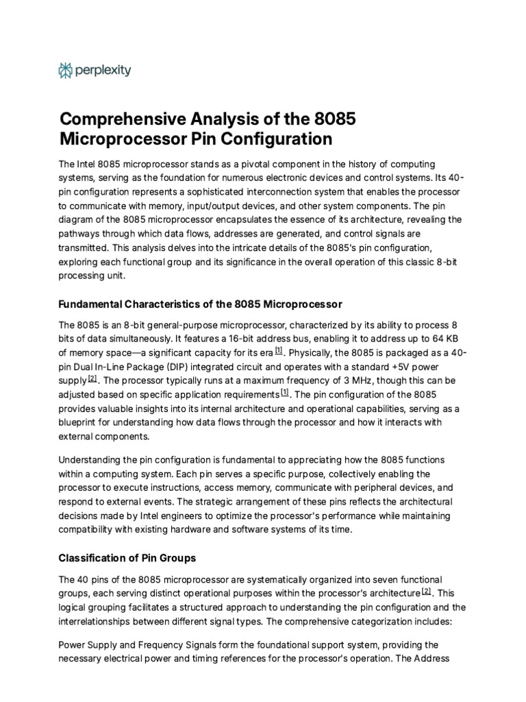 Comprehensive Analysis of The 8085 Microprocessor | PDF | Central Processing Unit | Input/Output