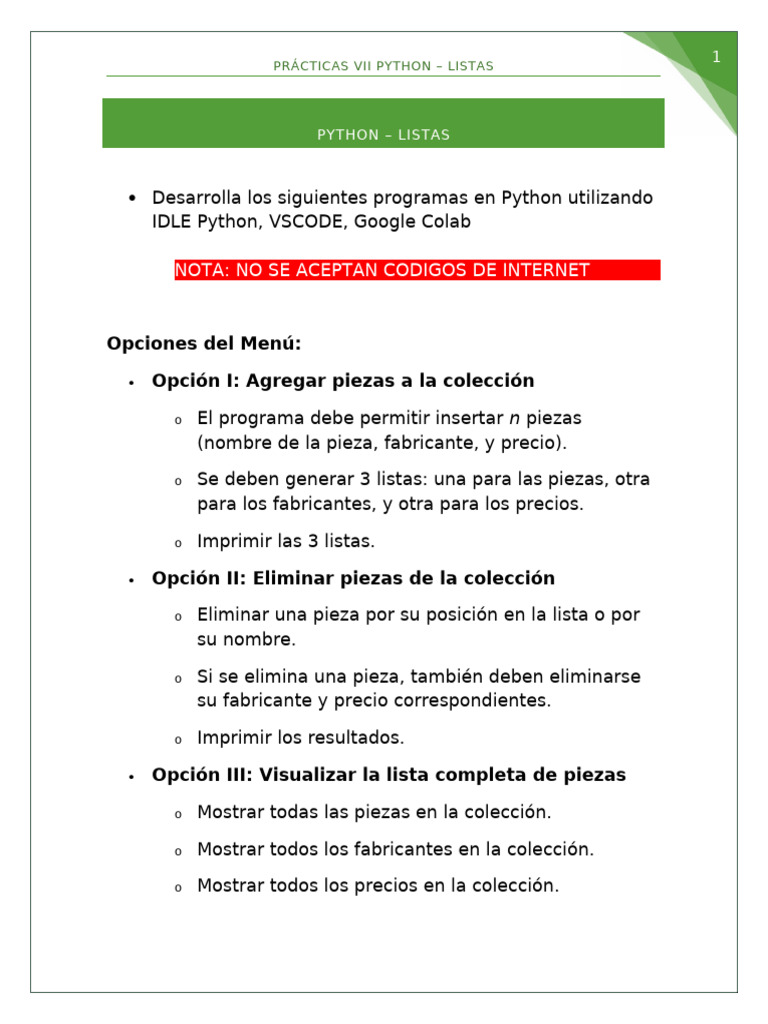 Programas Python: Gestión de Listas | PDF