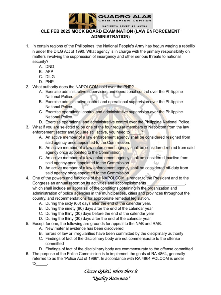 CLE Feb 2025 Mock Board Exam Overview | PDF | Leadership | Decision Making