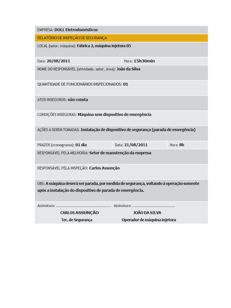 Modelo de Relatório Preenchido | PDF