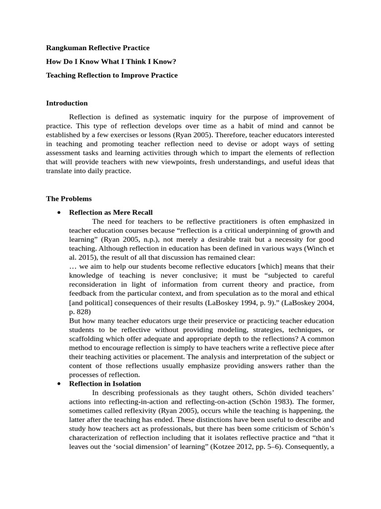 Rangkuman Reflective Practice | PDF | Reflective Practice | Teachers