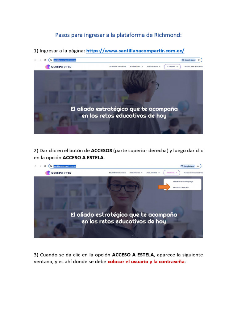 Pasos para ingresar a la plataforma de Richmond | PDF