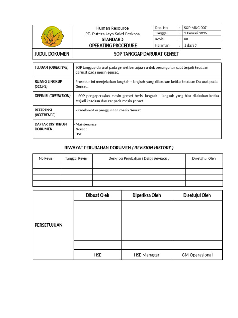 SOP-PENGOPERASIAN-MESIN-GENSET | PDF