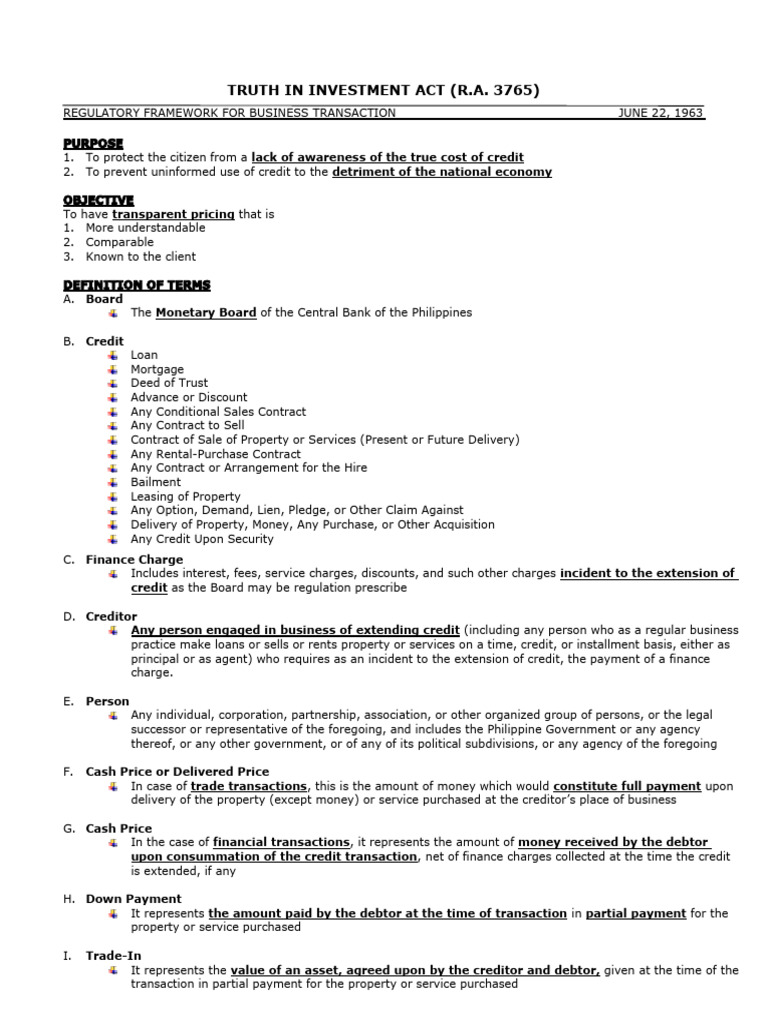 Truth in Lending Act TILA | PDF | Credit | Finance & Money Management