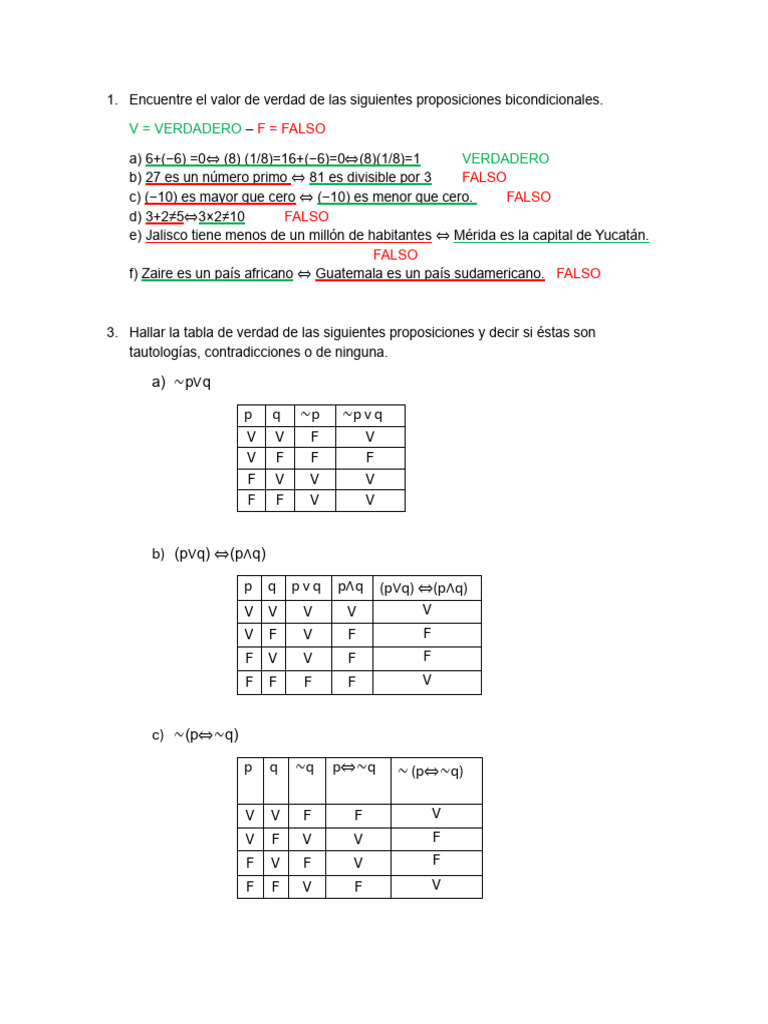 Tarea 5 Tablas de Verdad | PDF | Expresiones lógicas | Semántica
