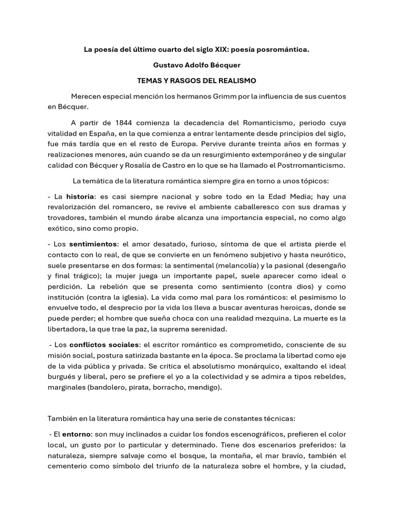 Gustavo Adolfo Bécquer (Poesía Posromántica) | PDF | Poesía | Romanticismo