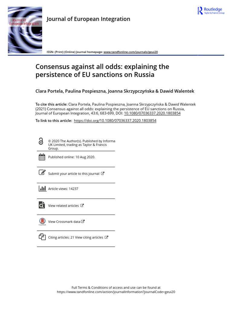 Portela - Consensus Against All Odds Explaining The Persistence of EU Sanctions On Russia | PDF ...