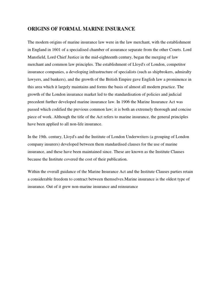 Origins of Formal Marine Insurance | PDF | Insurance | Industries