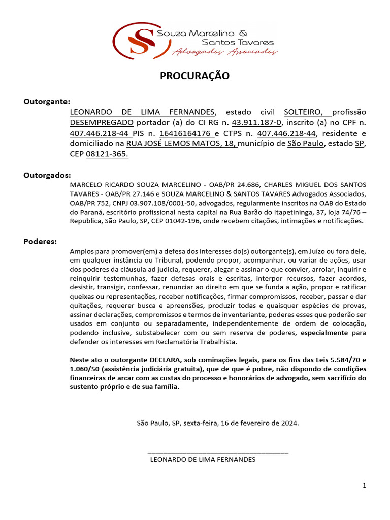 Leonardo de Lima Fernandes | PDF | Advogado | Justiça