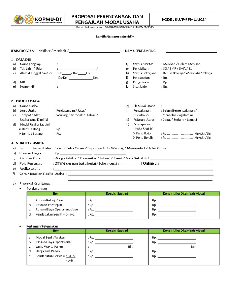 Proposal Modal Usaha Kuliner 2024 | PDF