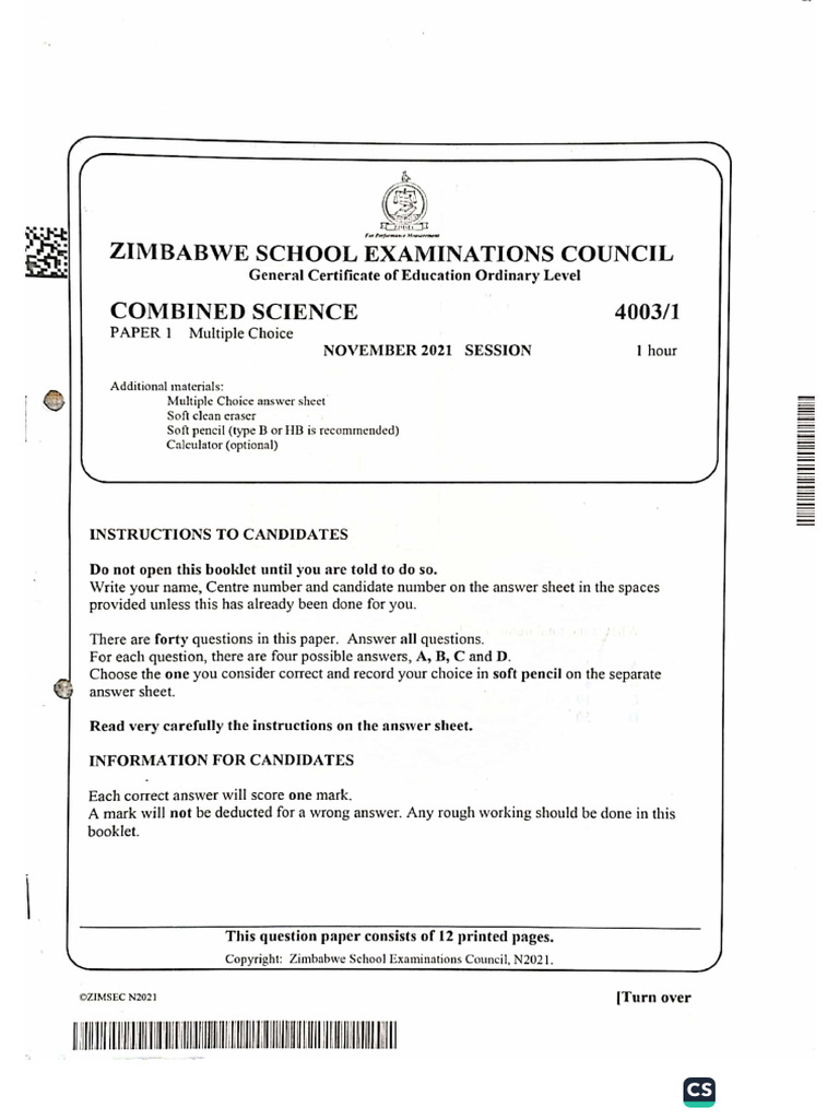 Comb Scie P1 2021 | PDF